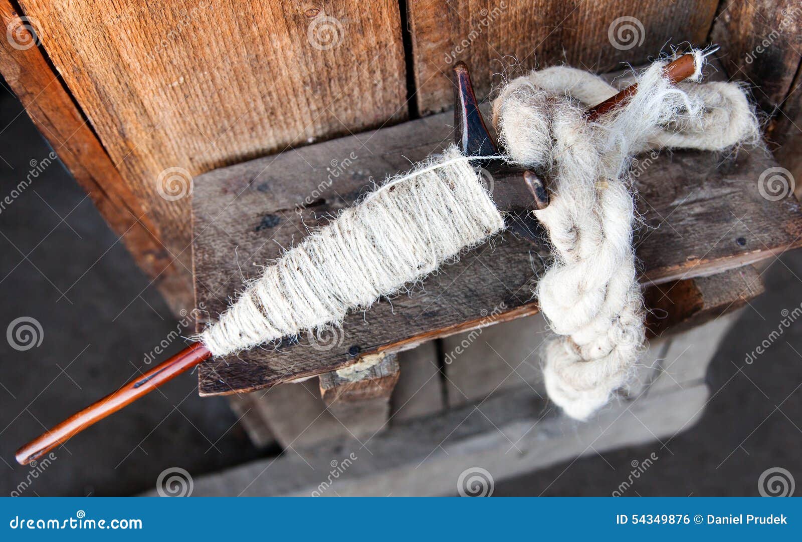 Spindle And Wool, Detail Of A Traditional Spinning Wheel Stock ...