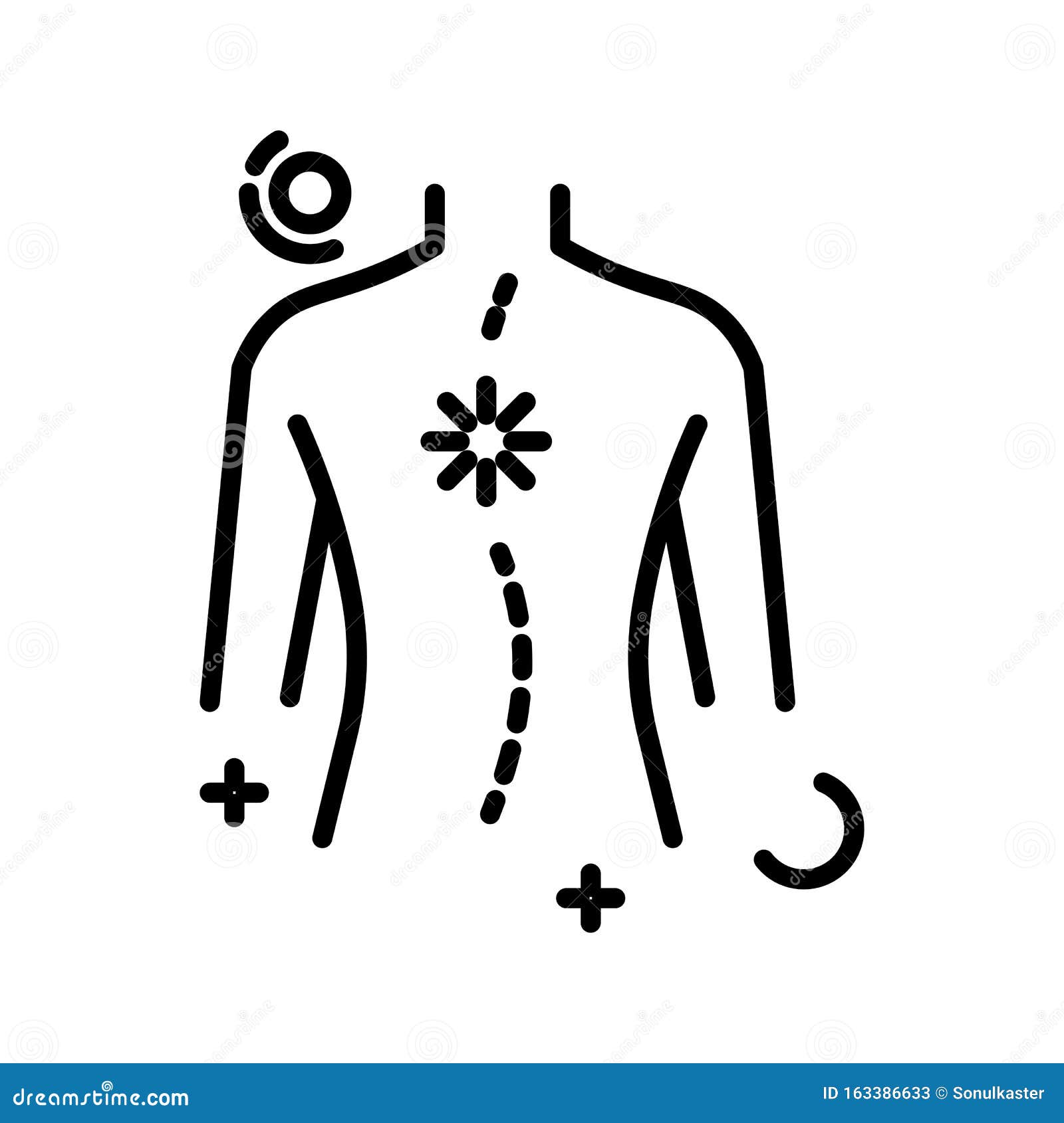 Spine Curve Scoliosis Disease Male Back Isolated Line Icon Stock