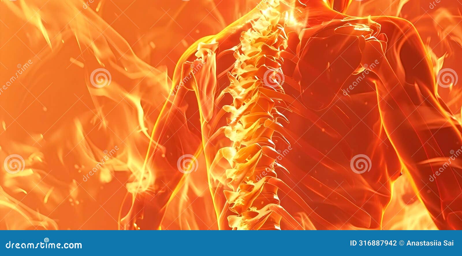 Spine on fire, back pain stock photo. Image of ache - 316887942