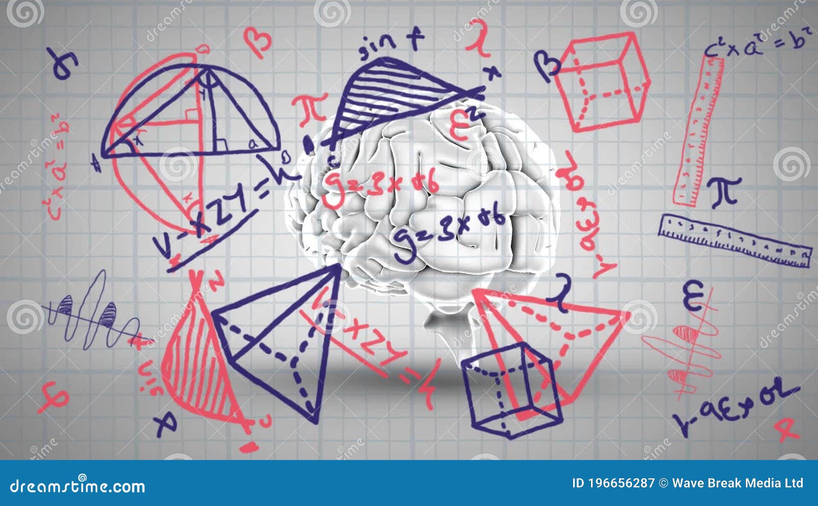 Spinning Brain Against Mathematical Equations and Diagrams on Square ...