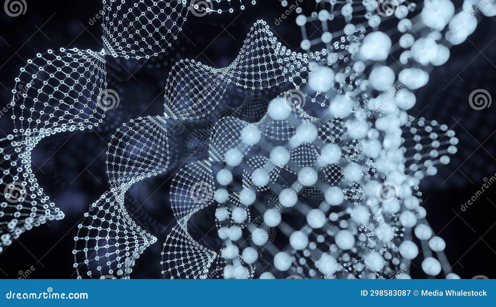 Spinning Dotted Spiral Shapes on a Black Background. Design. Blue DNA ...