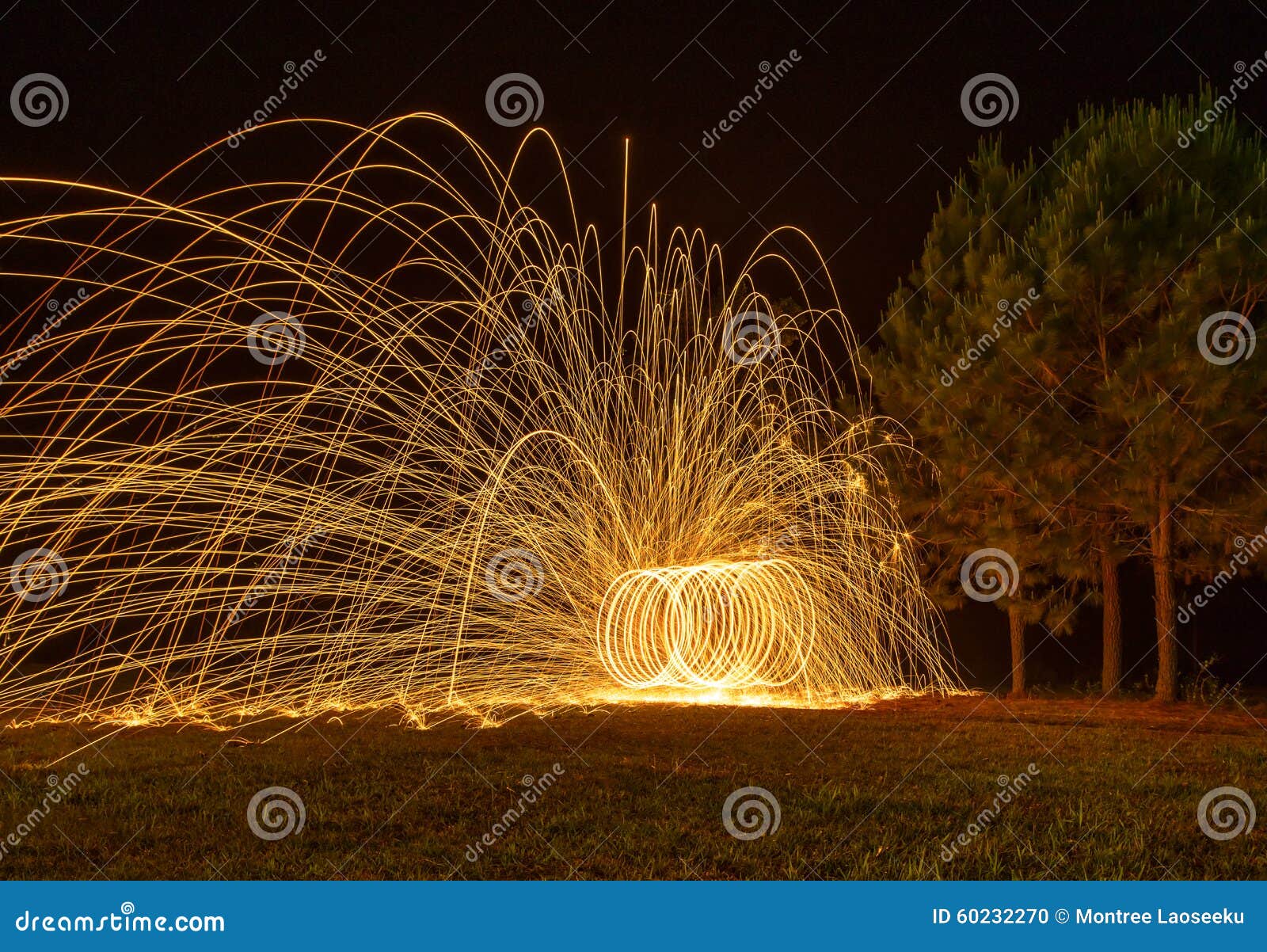 Spinning fire stock photo. Image of twirl, light, sparks - 60232270