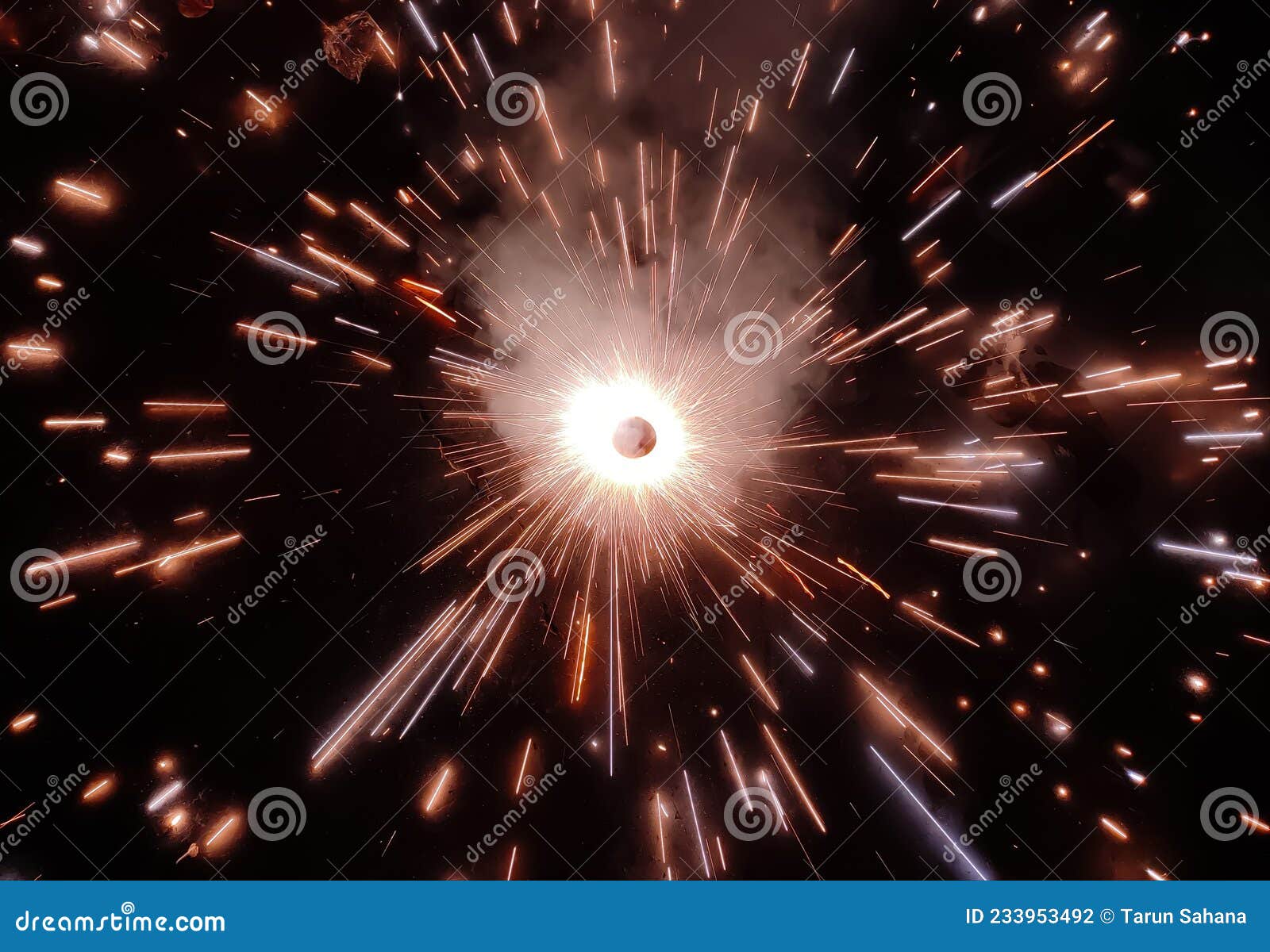 Spinning Fireworks in Black Background Stock Photo - Image of back ...