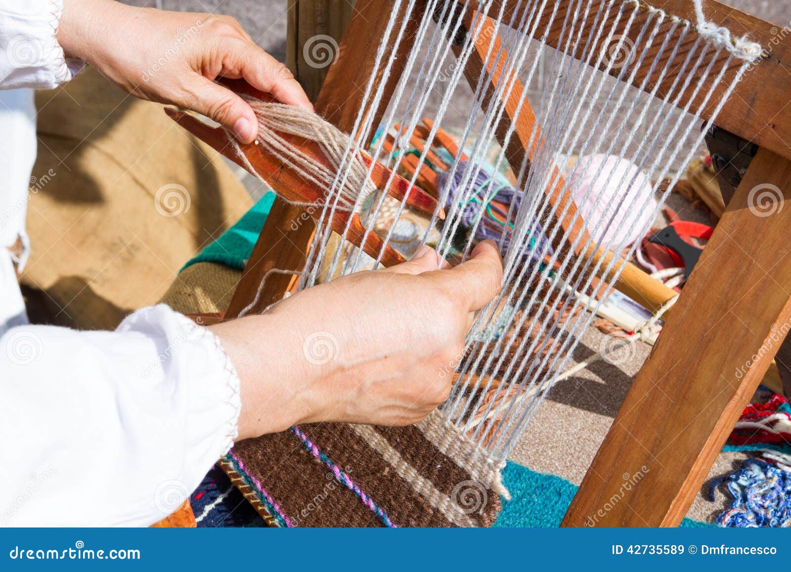 Spinning Frame with Wool Fabrics Stock Image - Image of garment, carpet ...