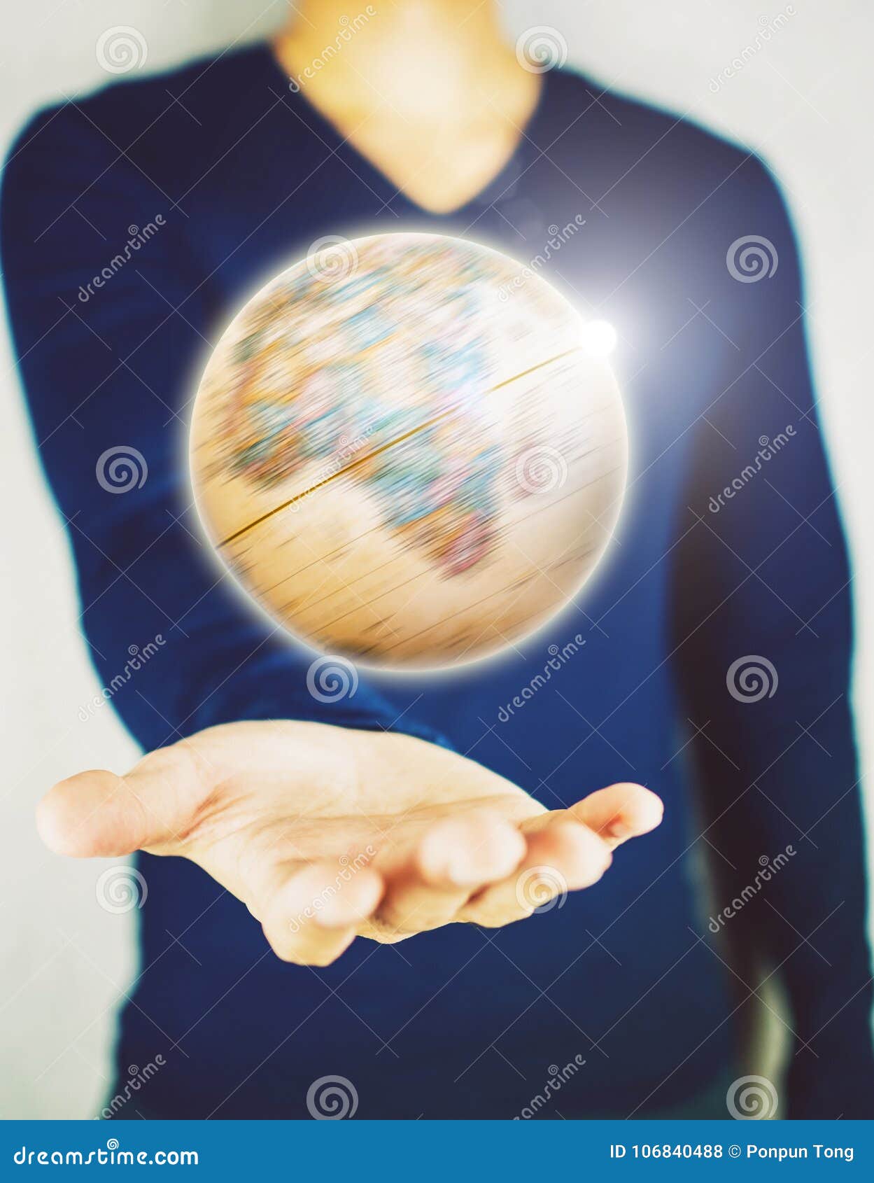 Spinning Globe with Hand Open Stock Photo - Image of open, protection ...