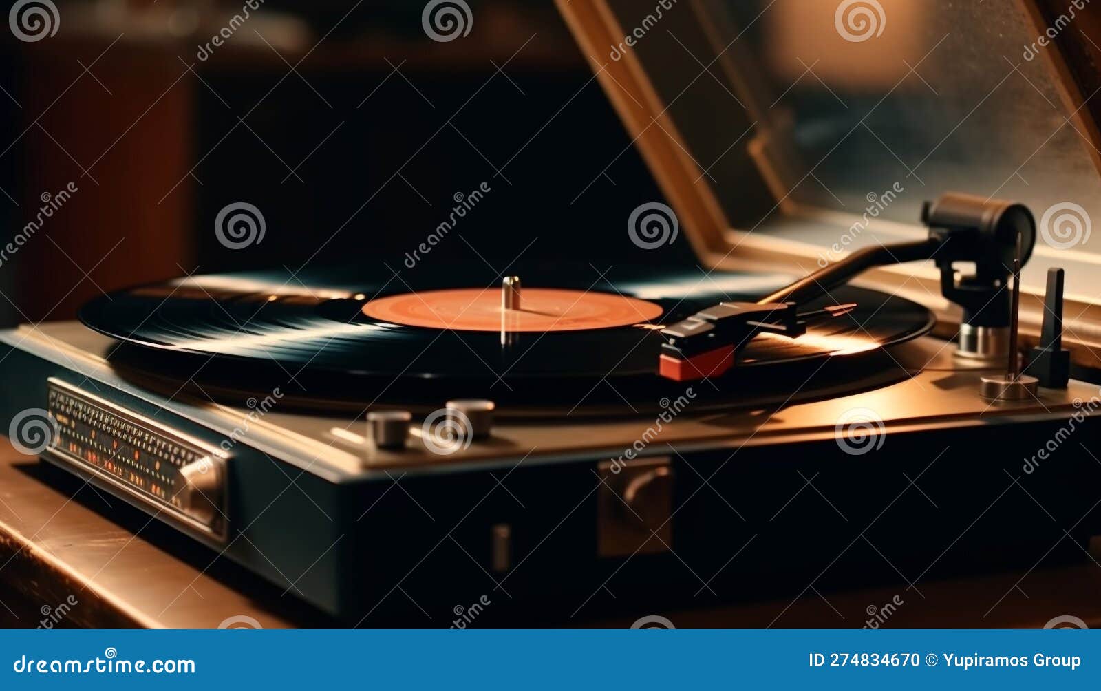 Spinning Grooved Disk on Old Turntable Equipment Generative AI Stock ...