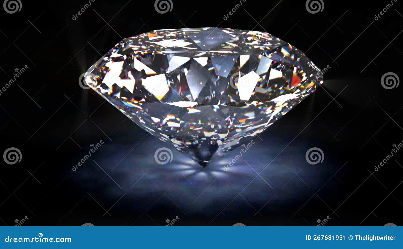Spinning Large Diamond with Reflection Set Against Black Background ...