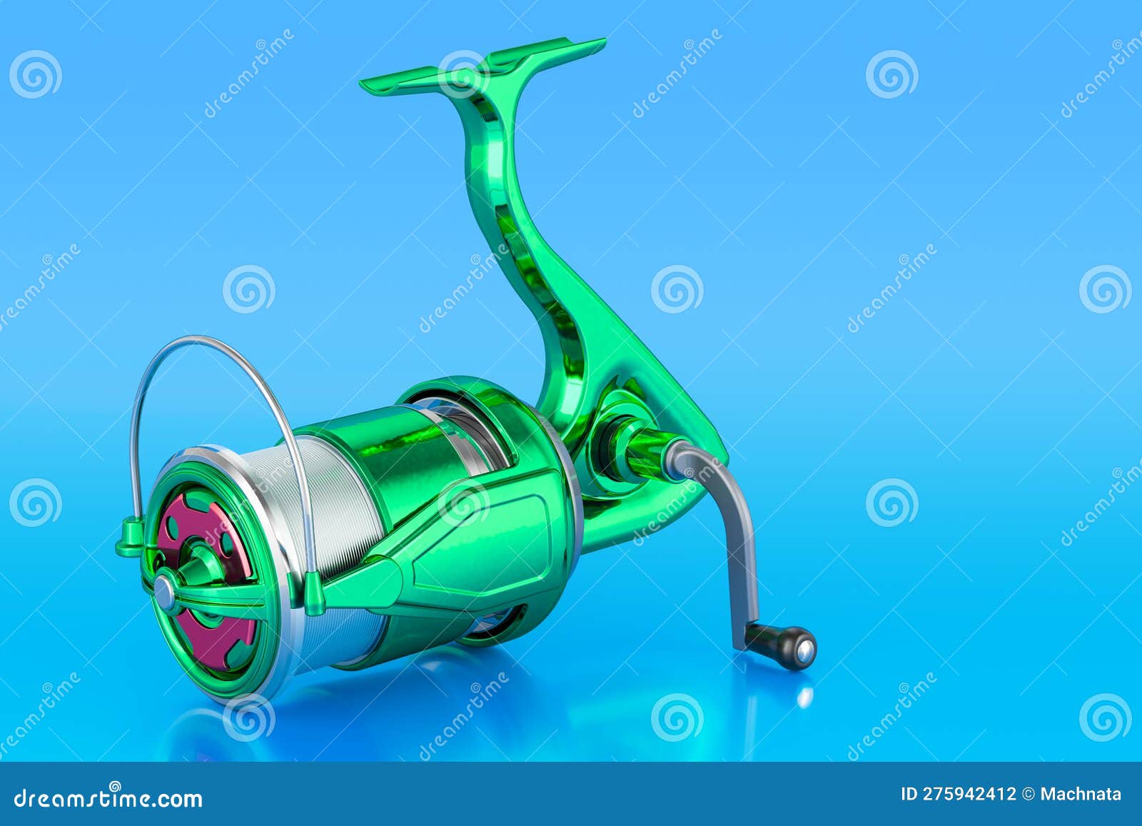 Spinning Reel on Blue Background, 3D Rendering Stock Illustration ...