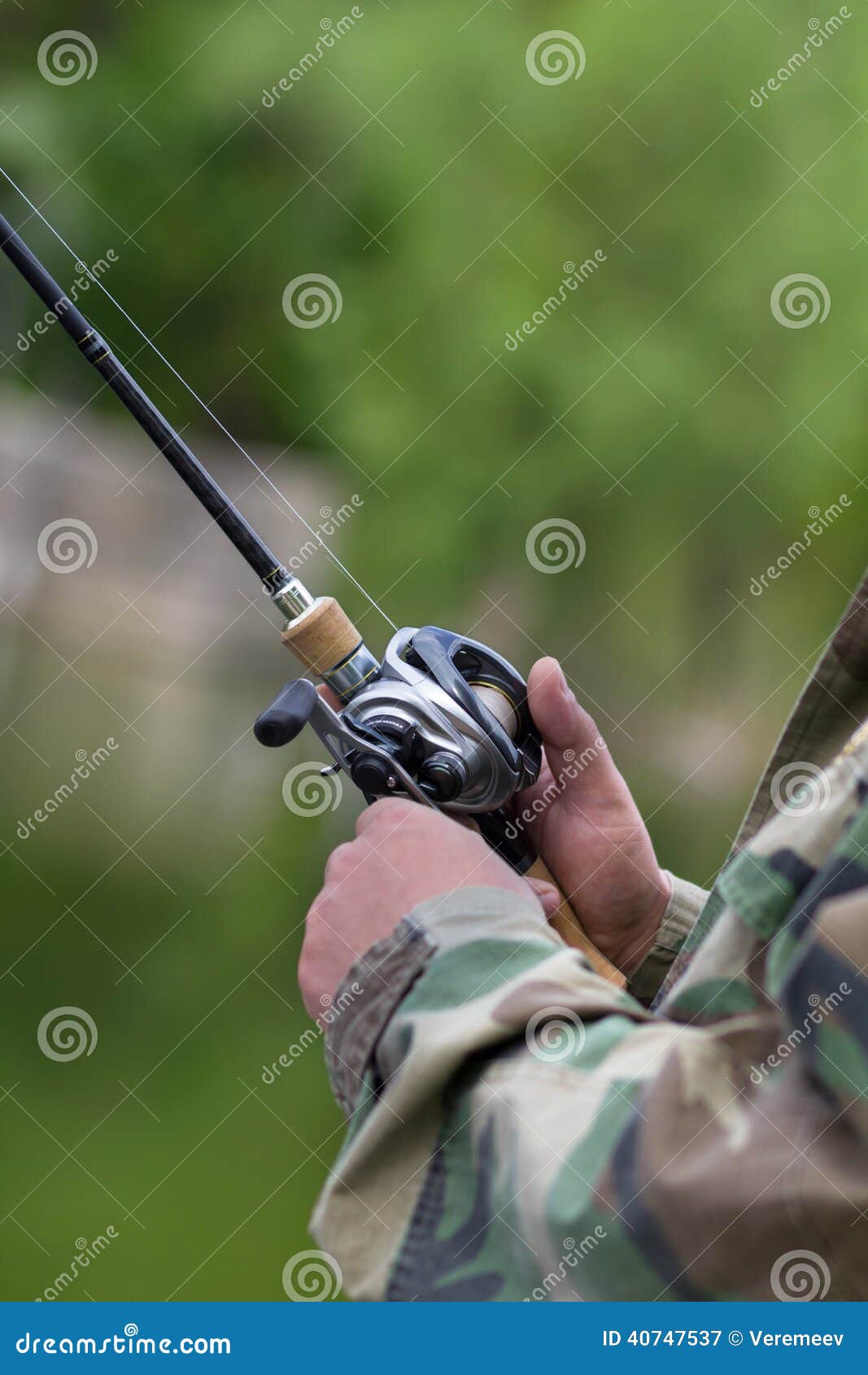 Spinning Reel and in the Hands of Stock Image - Image of nature, macro ...