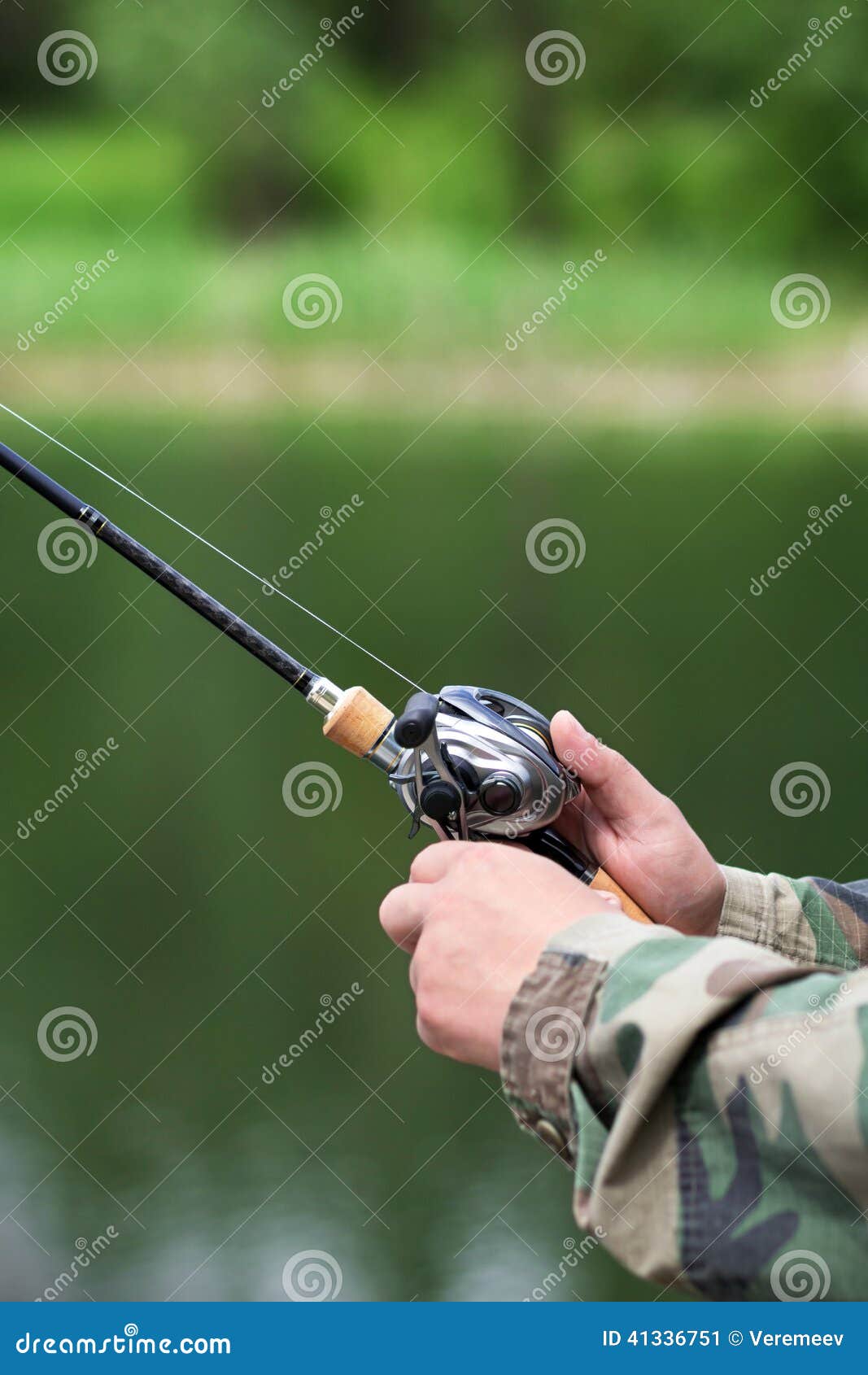 Spinning Reel and in the Hands of Stock Image - Image of natural, cork ...