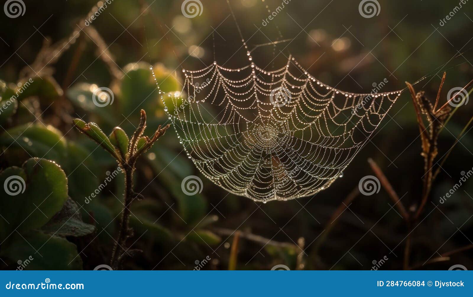 Spinning Sphere Traps Dew Drop on Spider Web in Forest Generated by AI ...
