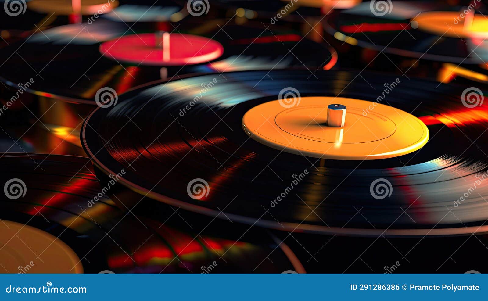 Spinning Vinyl Records on a Dark Background. Generative Ai Stock ...