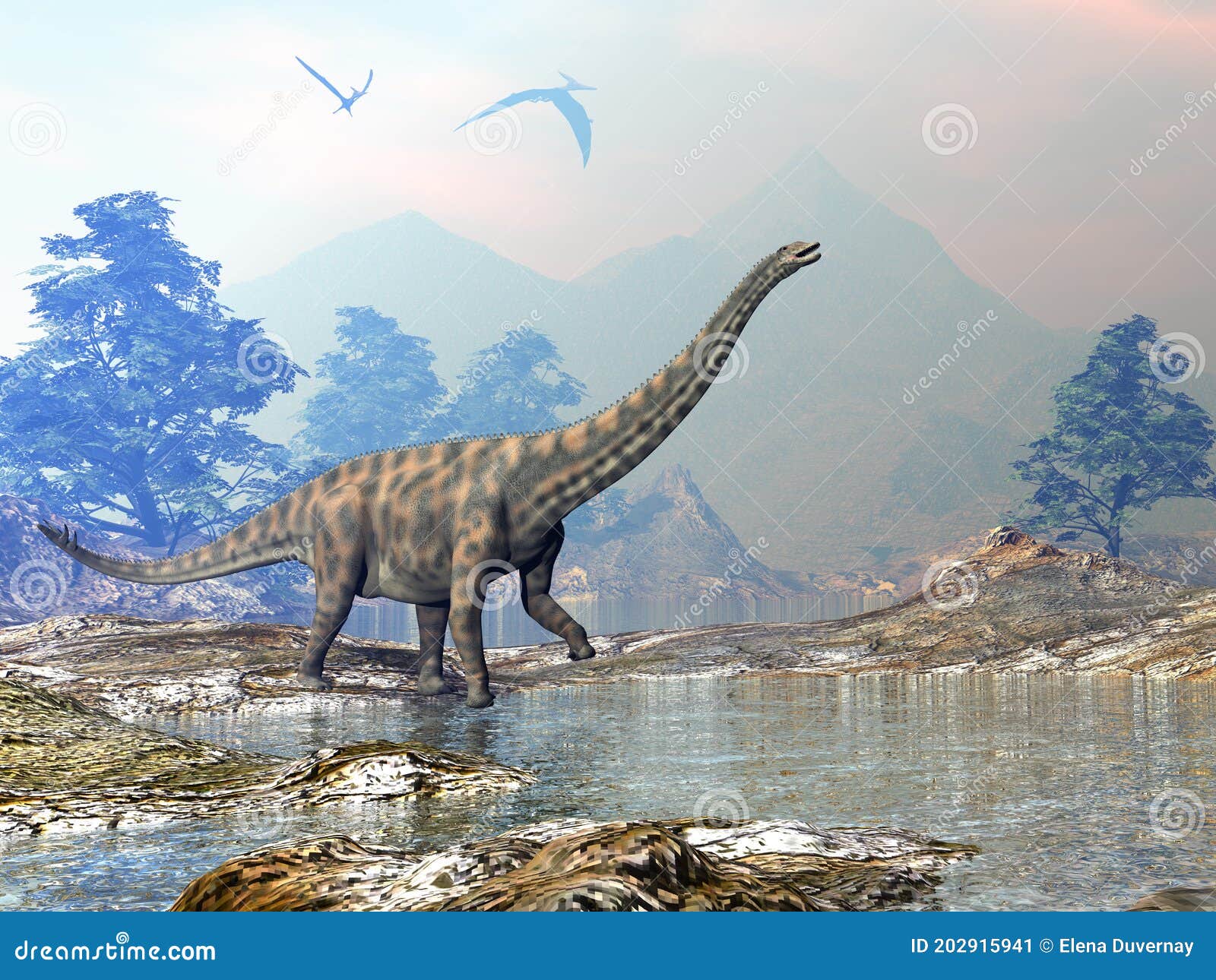 Spinophorosaurus Dinosaur River Royalty-Free Stock Photography ...