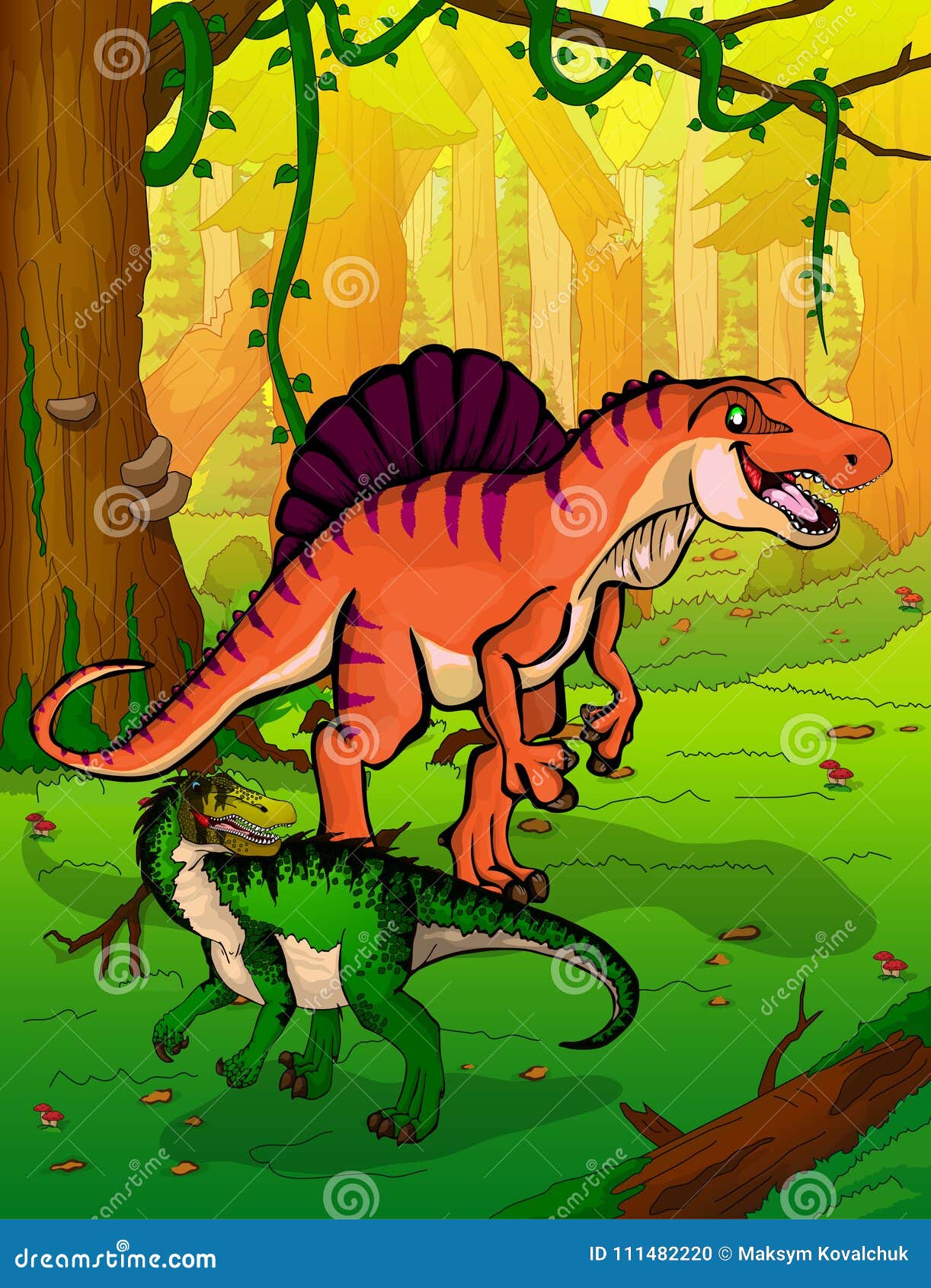 Spinosaur On The Background Of Nature Cartoon Vector | CartoonDealer ...