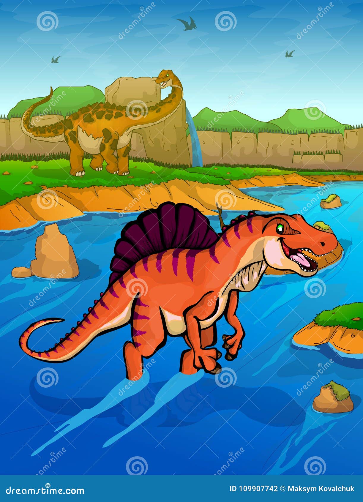 Spinosaurus on the River Background Stock Vector - Illustration of ...