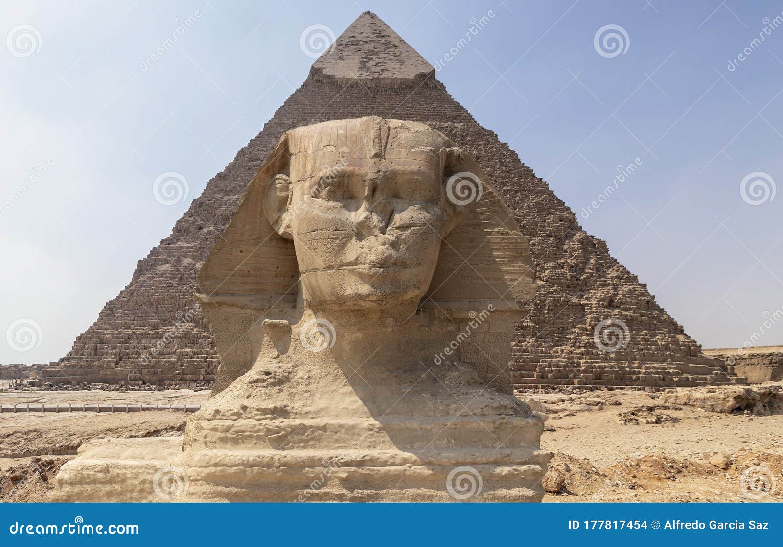 Spinx Face On The Giza Pyramid Background, Cairo, Egypt Stock Image ...
