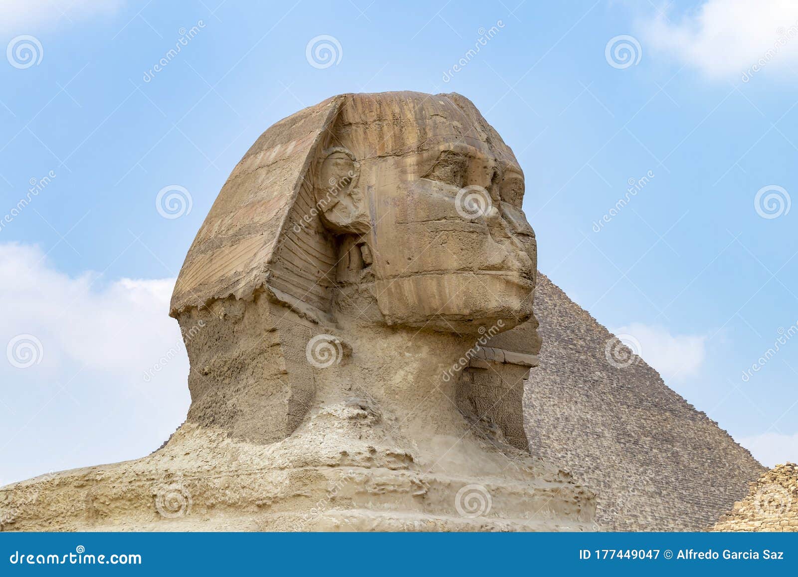 Spinx Face on the Giza Pyramid Background, Cairo, Egypt Stock Image ...