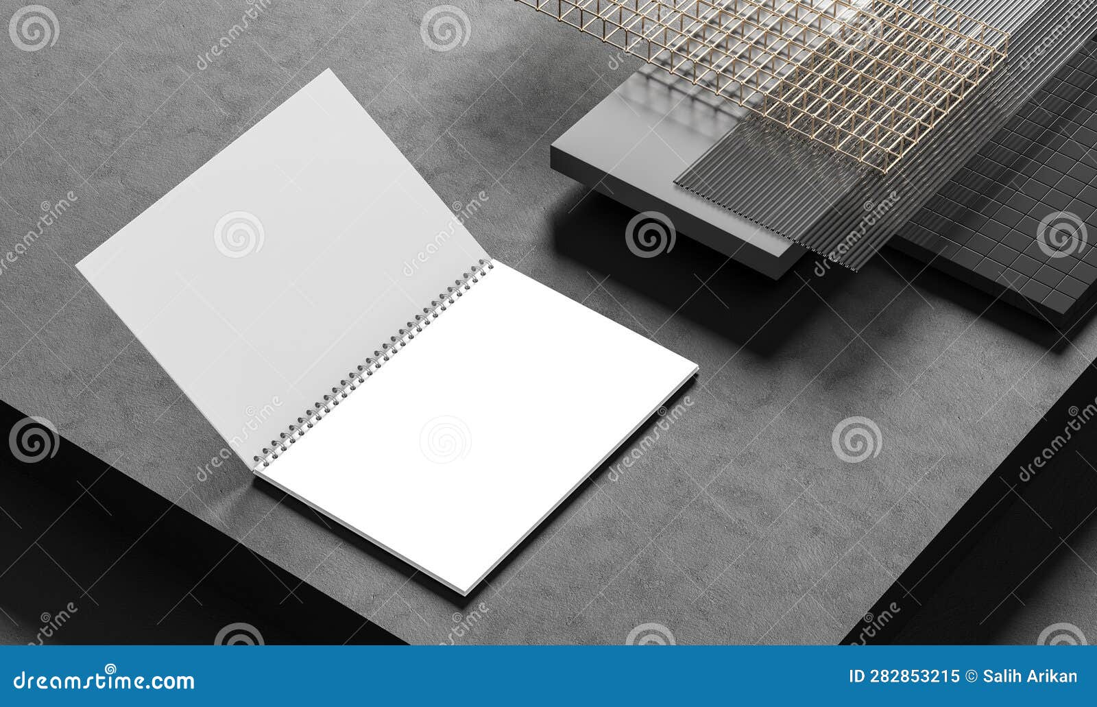 Spiral Binder Notebook Mock Up Isolated on Dark Background. 3D ...