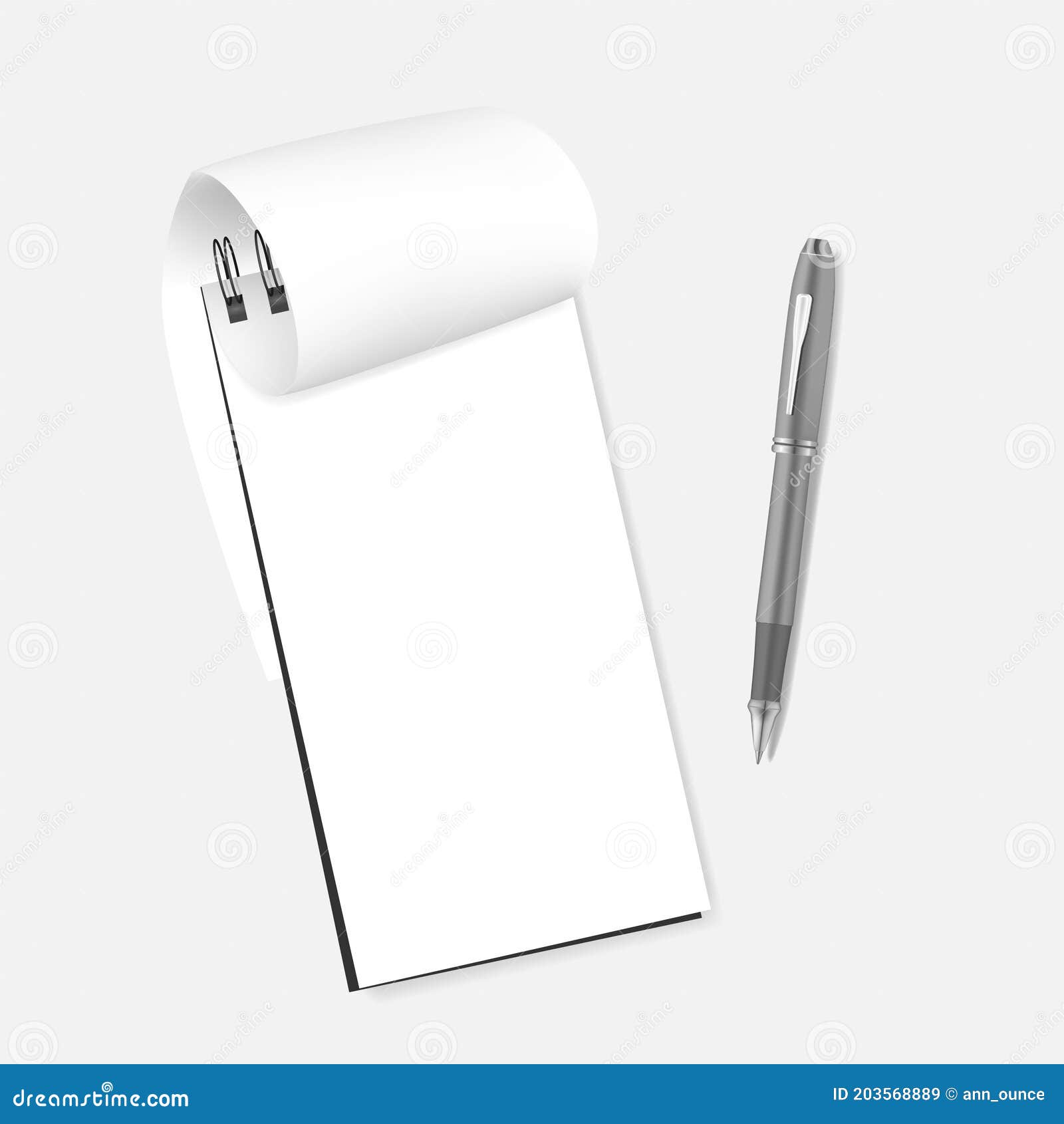 Spiral Blank Reporter Notebook with Bent Page and Pen Realistic Mockup ... Spiral Blank Reporter Notebook with Bent Page and Pen Realistic Mockup ...