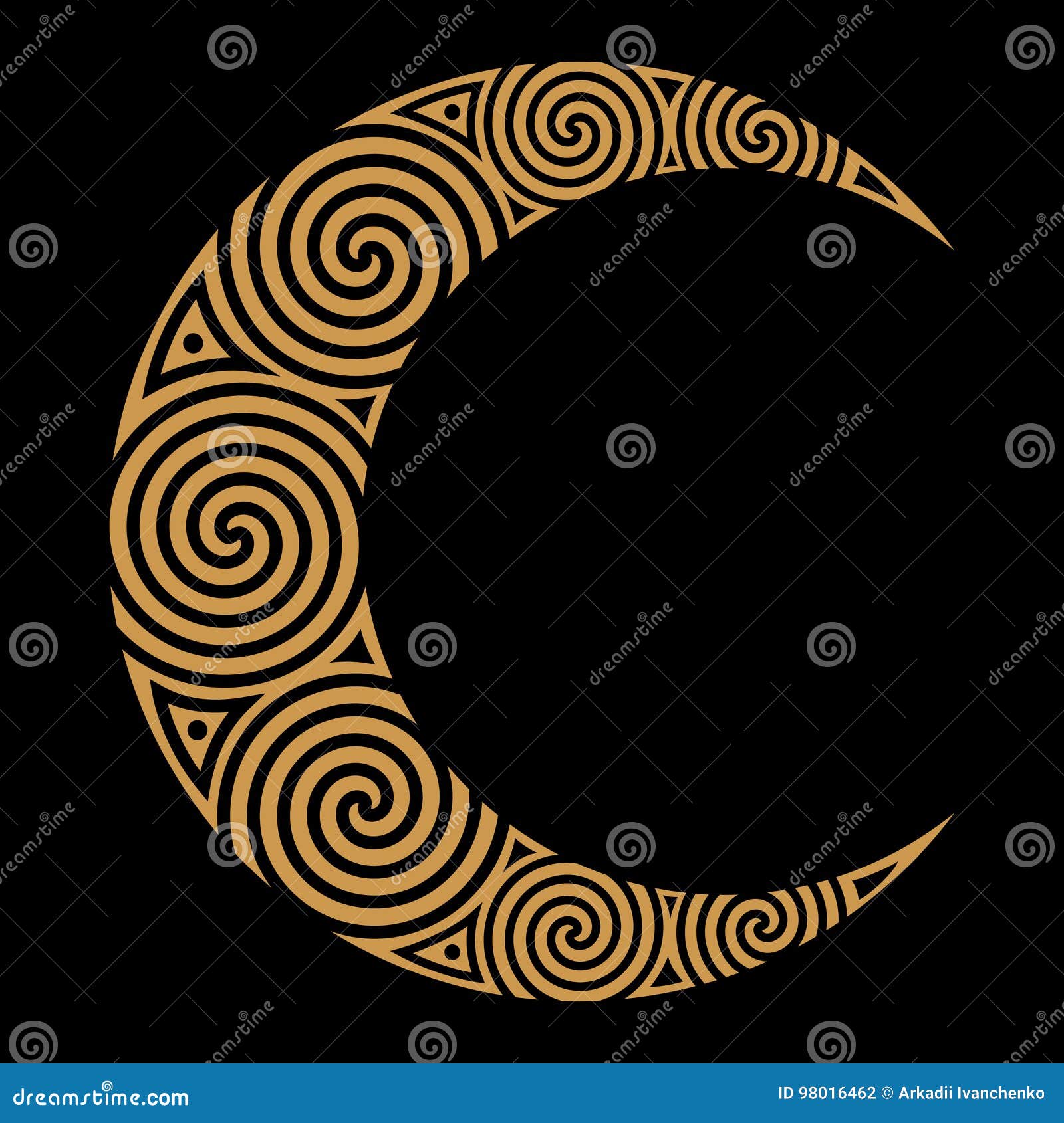 Spiral Celtic Moon, Horned Moon Design Vector Illustration ...