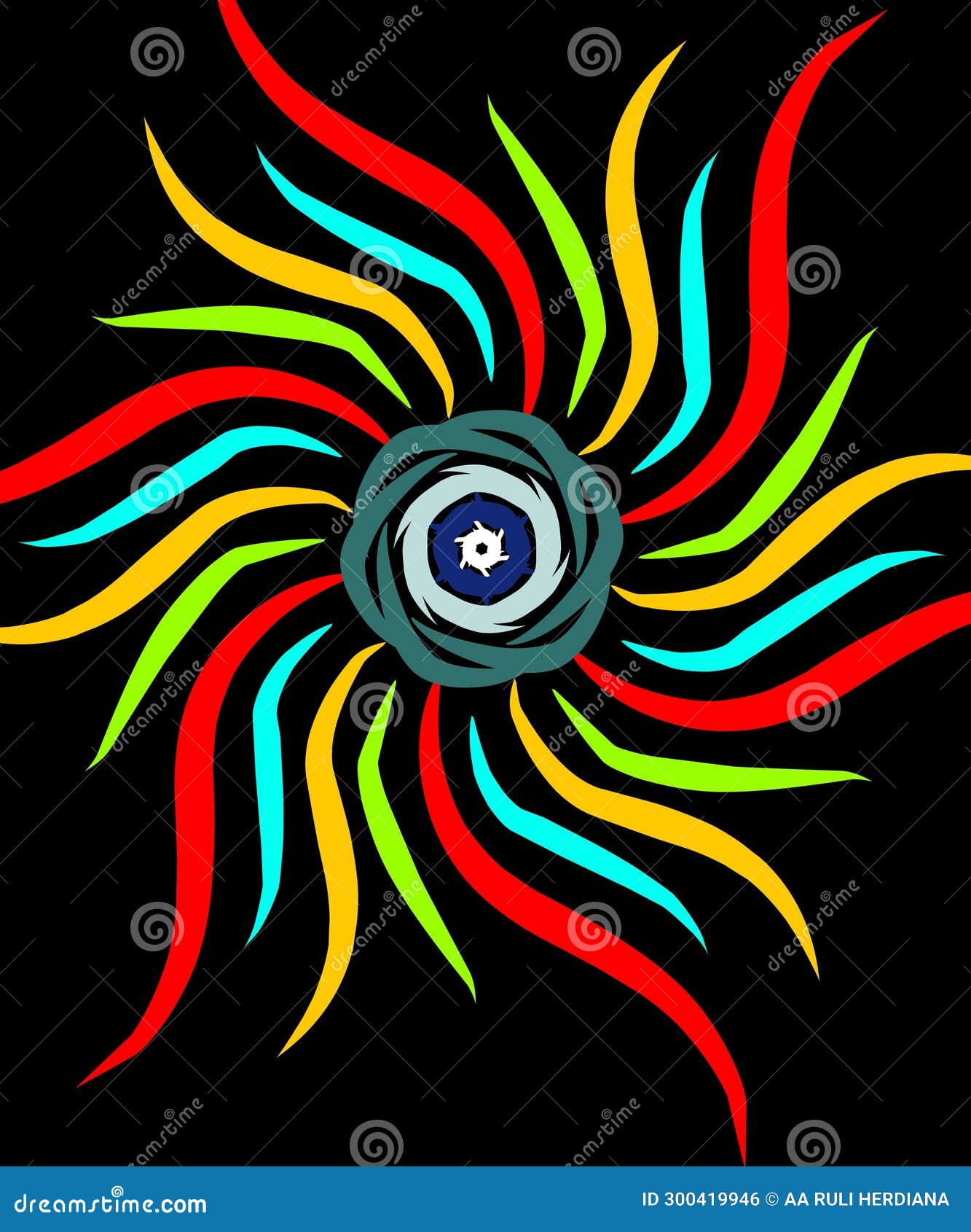 Spiral Of Colored Lines Divided By A Vertical Axis. A Half-line Of ...