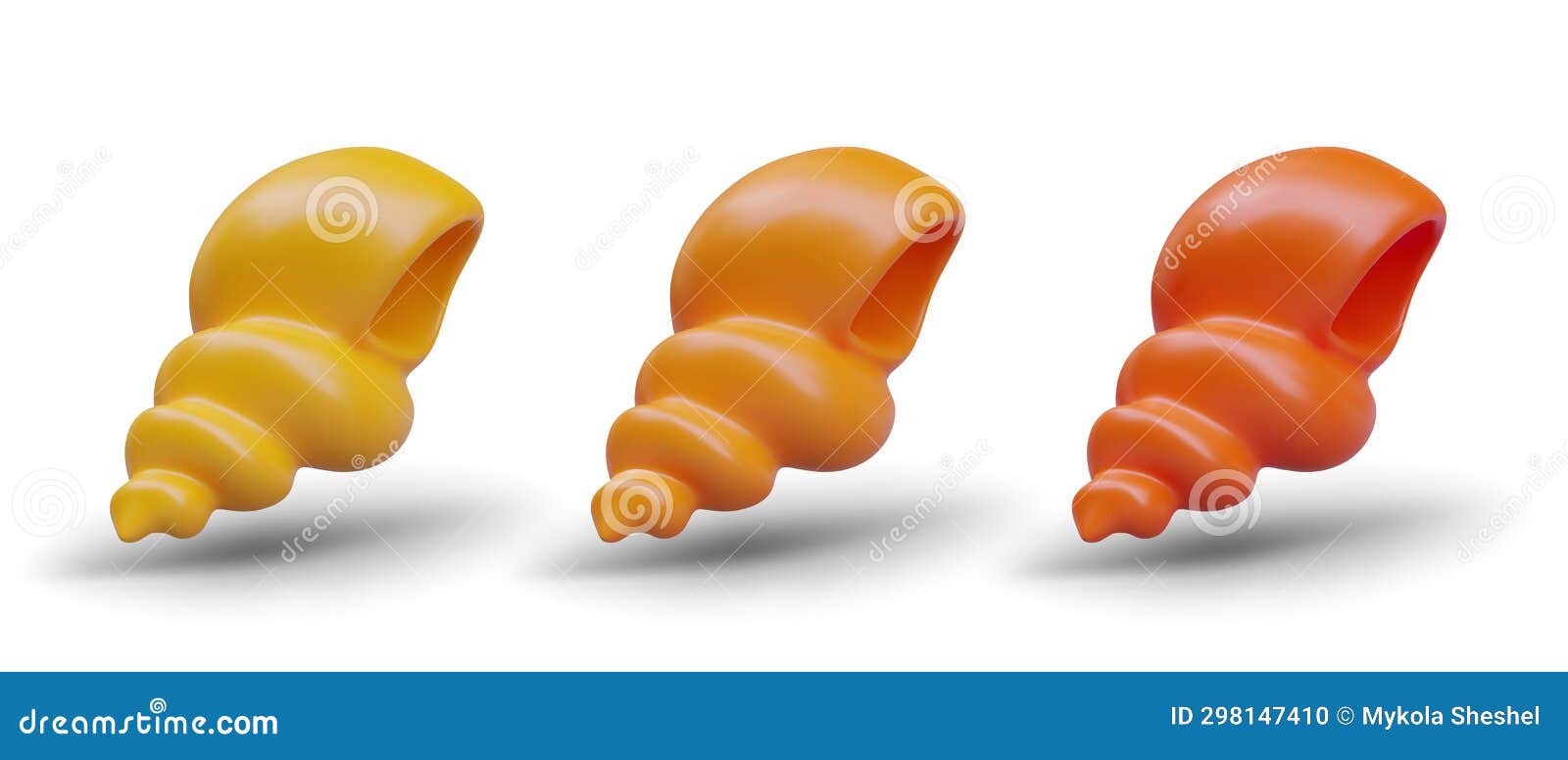 Spiral Conch Shells of Different Colors. Conical Shells of Mollusks ...