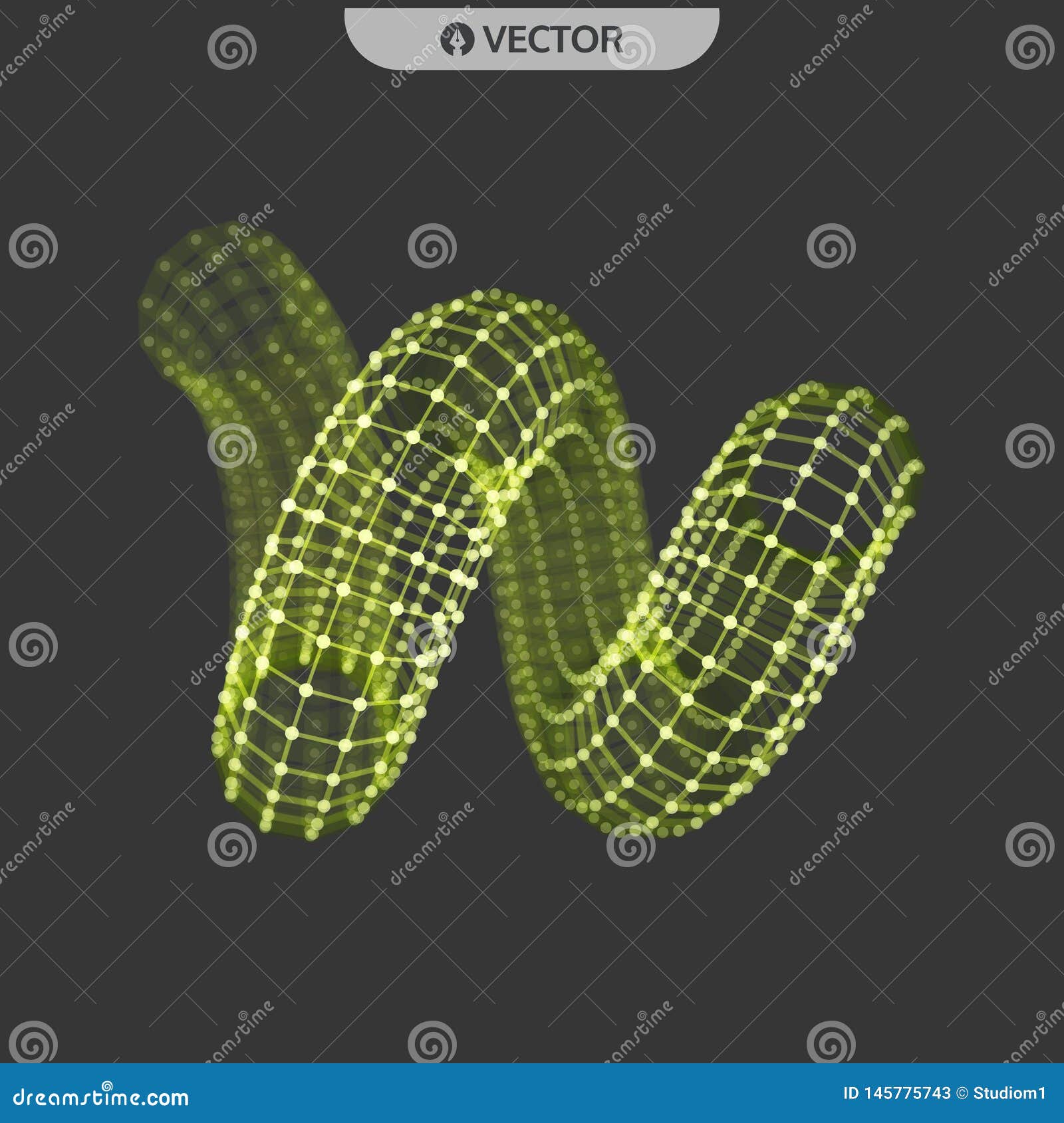 Spiral 3d Vector Wireframe Object Illustration With Connected Lines And Dots Abstract Grid