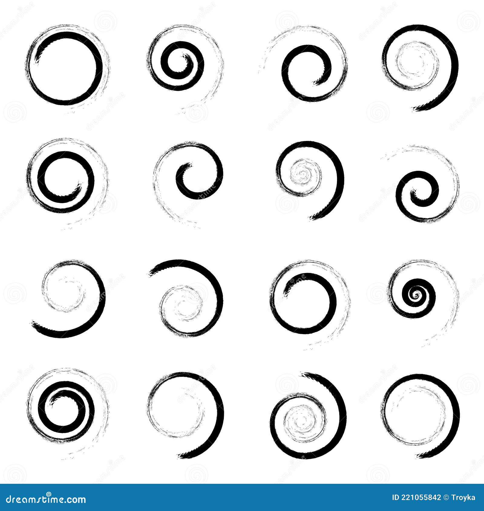 Spiral Design Elements with Twirl Circular Motion. Brush Stroke Effect ...