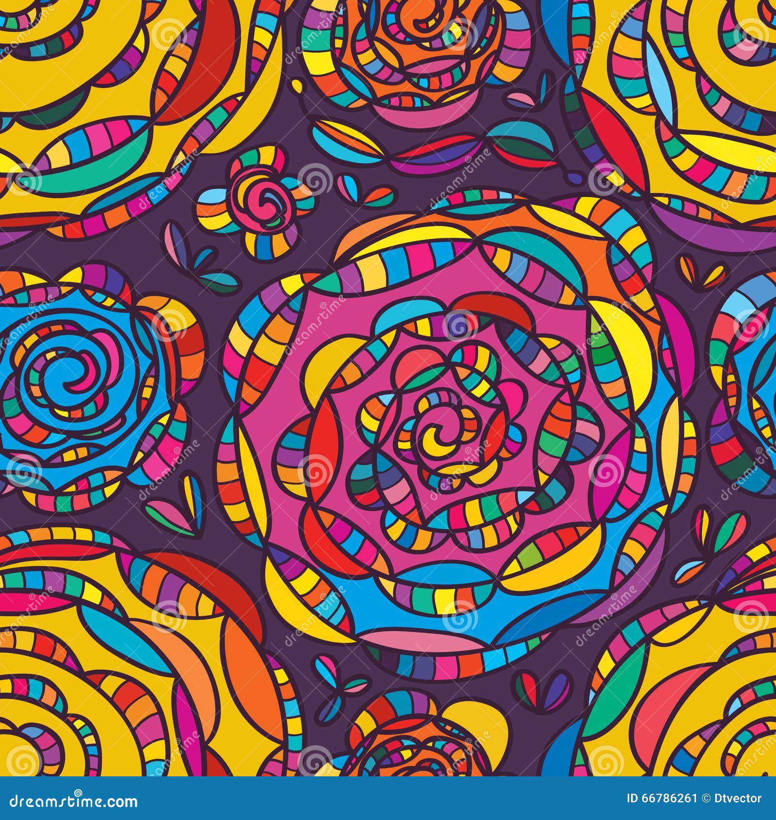 Spiral Flower Drawing Colorful Seamless Pattern Stock Vector ...
