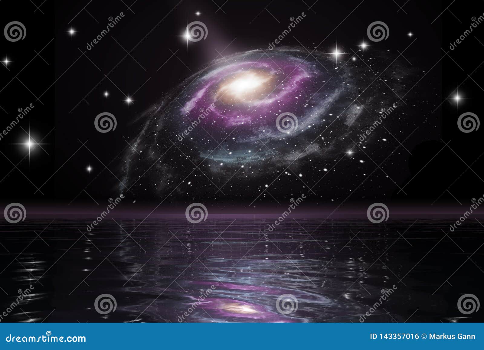 Spiral Galaxy Over the Ocean Stock Illustration - Illustration of ...