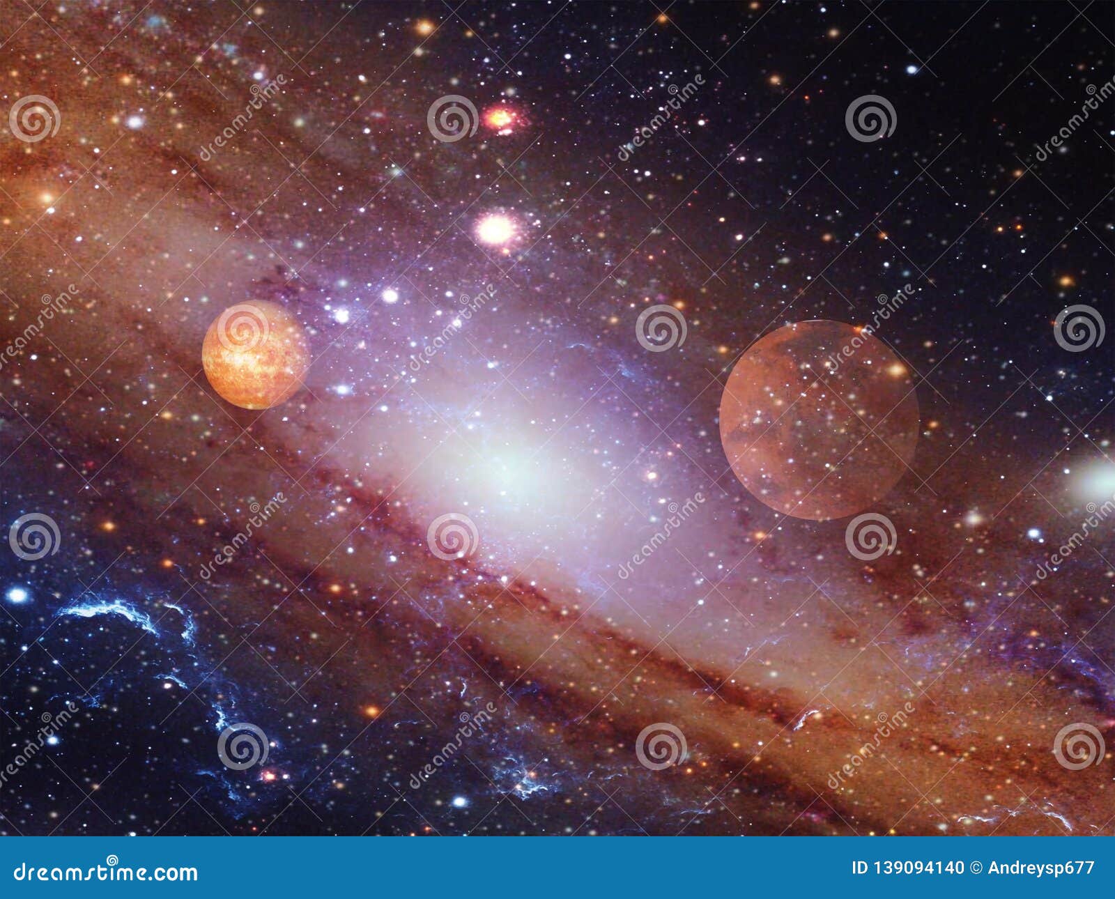 Spiral galaxy with planets stock photo. Image of plasma - 139094140