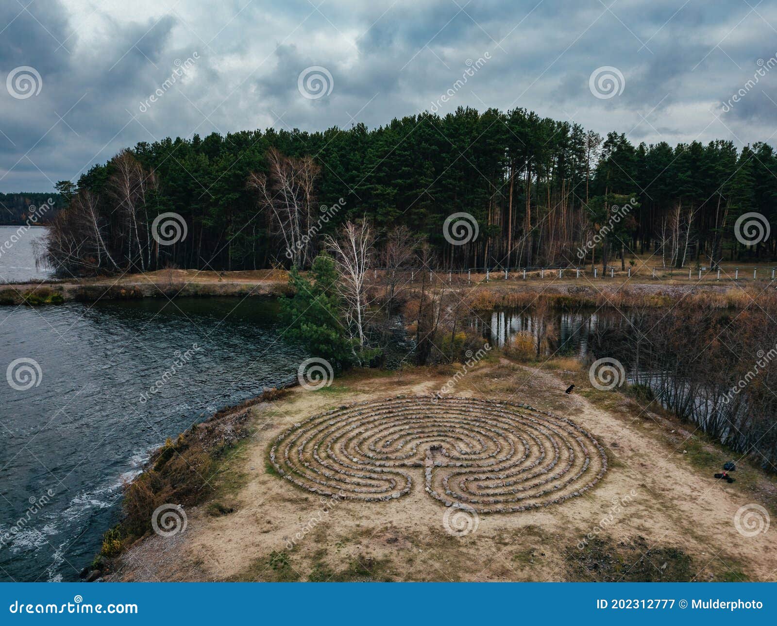 Spiral Labyrinth Made of Stones on the Coast, Top View from Drone Stock ...