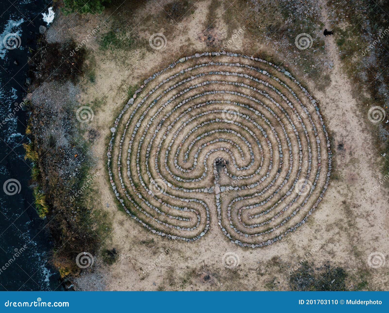 Spiral Labyrinth Made of Stones on the Cost, Top View from Drone Stock ...