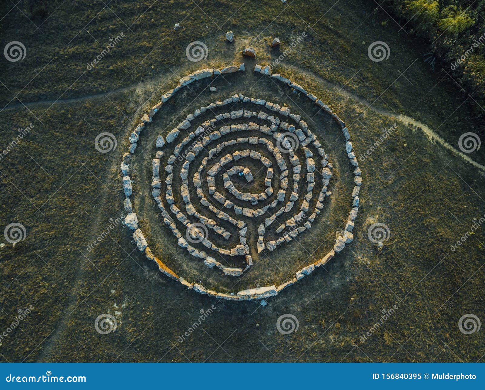 Spiral Labyrinth Made of Stones, Top View from Drone Stock Image ...