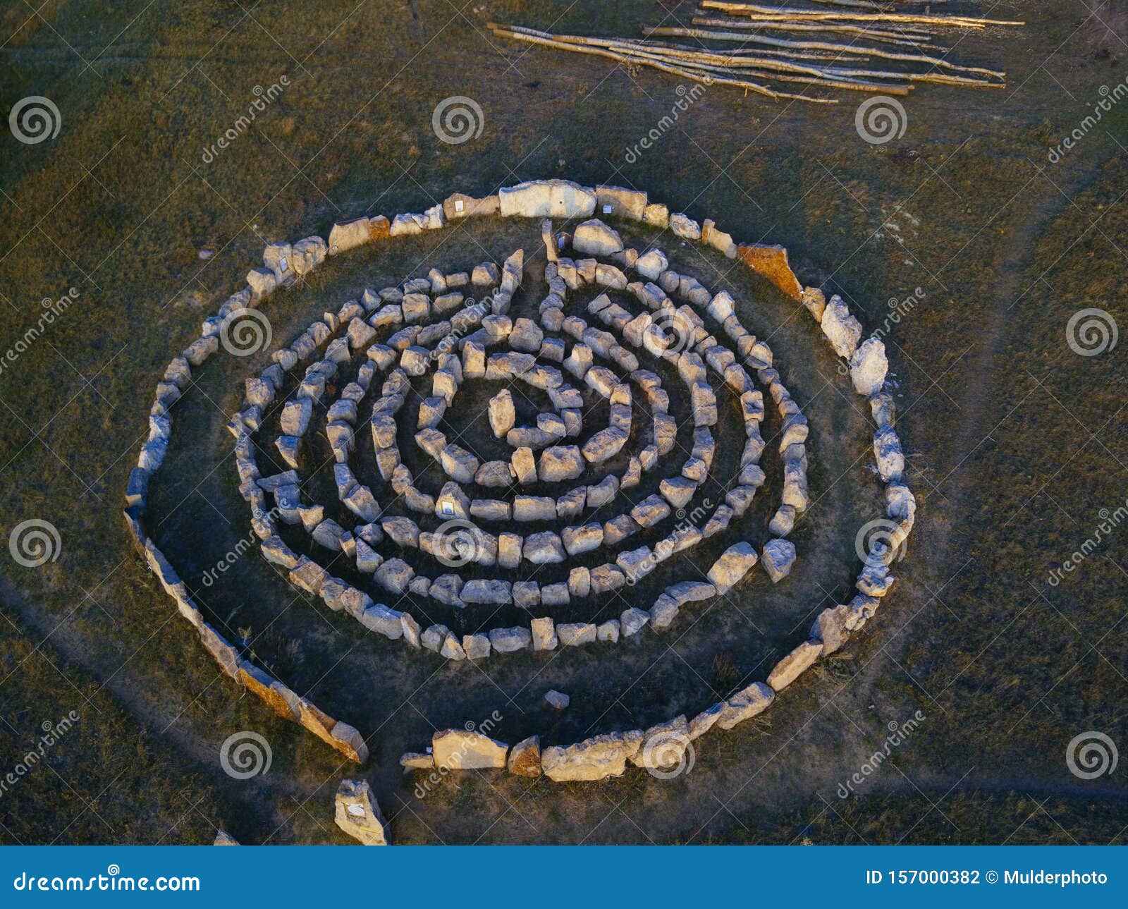 Spiral Labyrinth Made of Stones, Top View from Drone Stock Photo ...