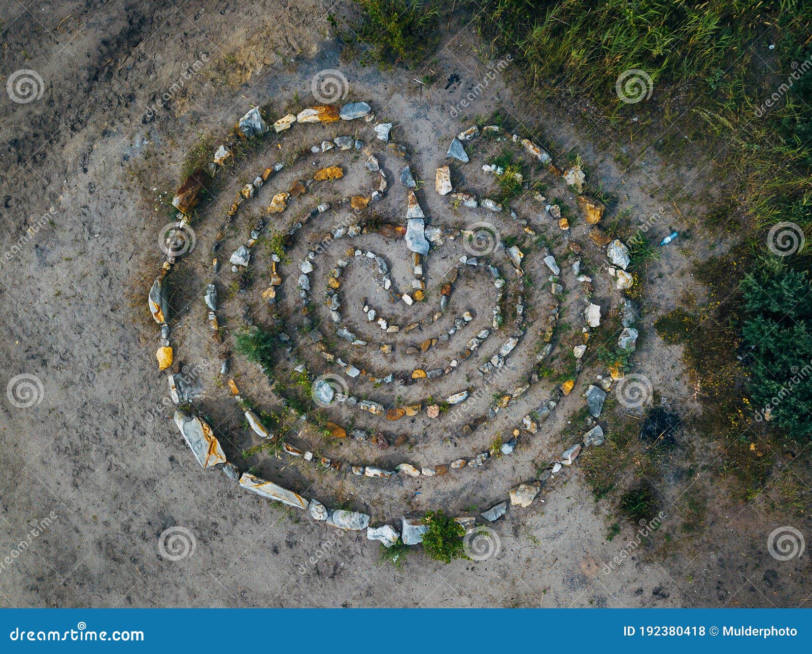Spiral Labyrinth Made of Stones, Top View from Drone Stock Photo ...