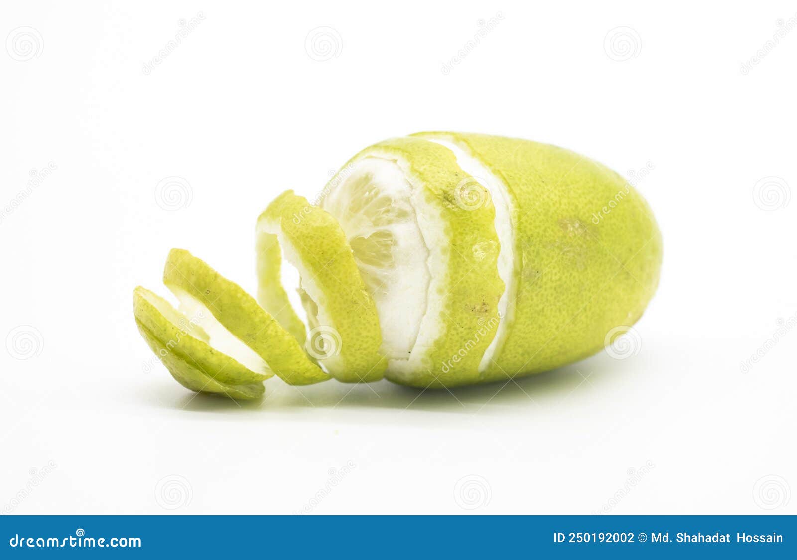 The Spiral of Lemon Skin on Isolated White Background Stock Photo ...