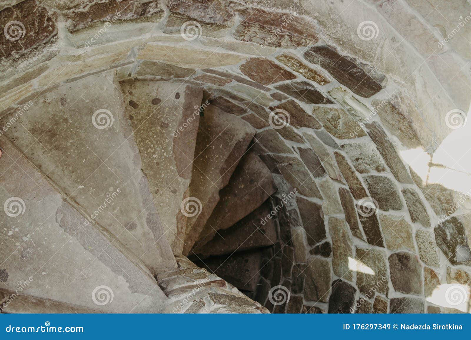 Spiral medieval staircase. stock image. Image of historic - 176297349