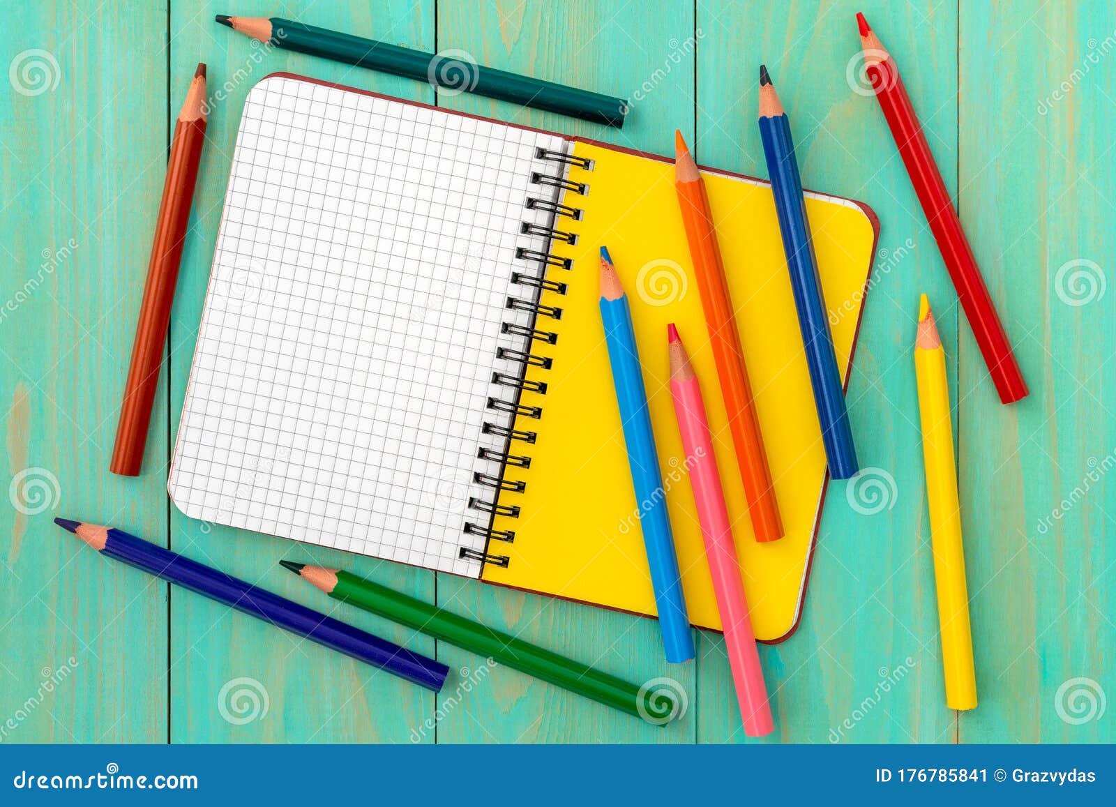 Spiral Notebook and Colored Drawing Pencils Stock Image - Image of ...
