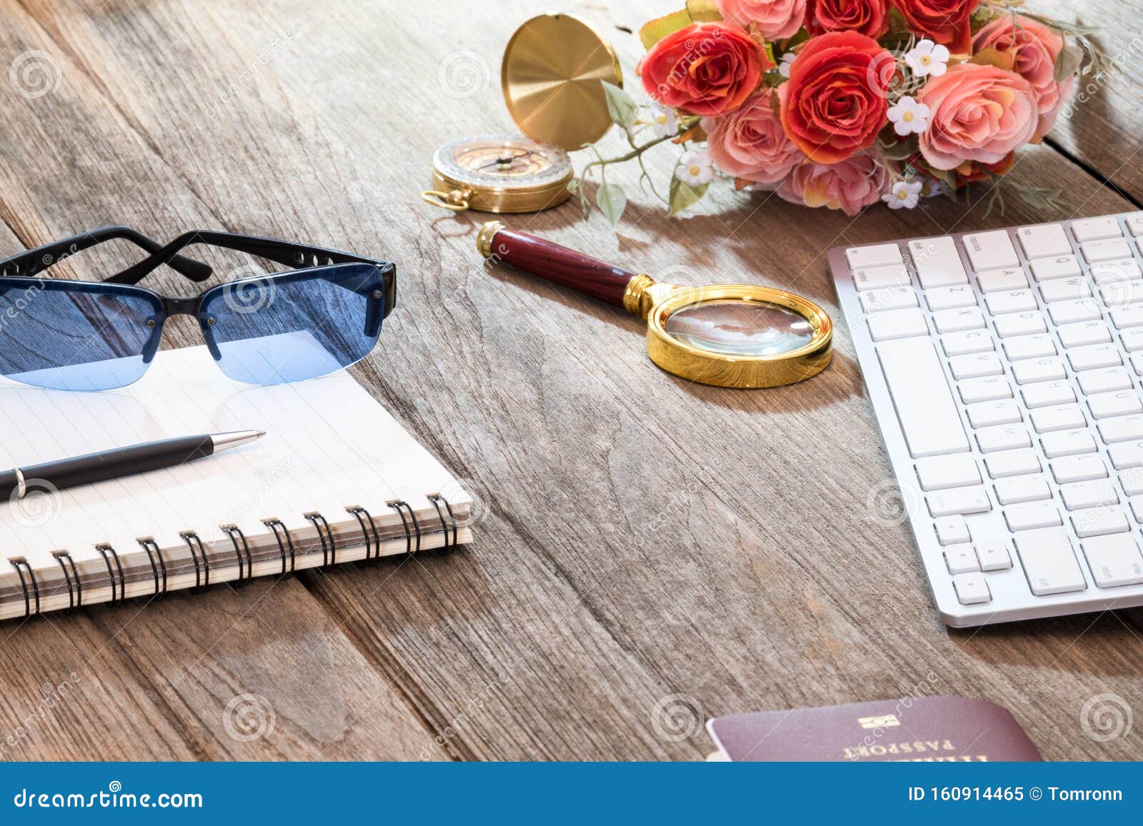 Spiral Notebook with Magnifier and Computer Keyboard Stock Image ...
