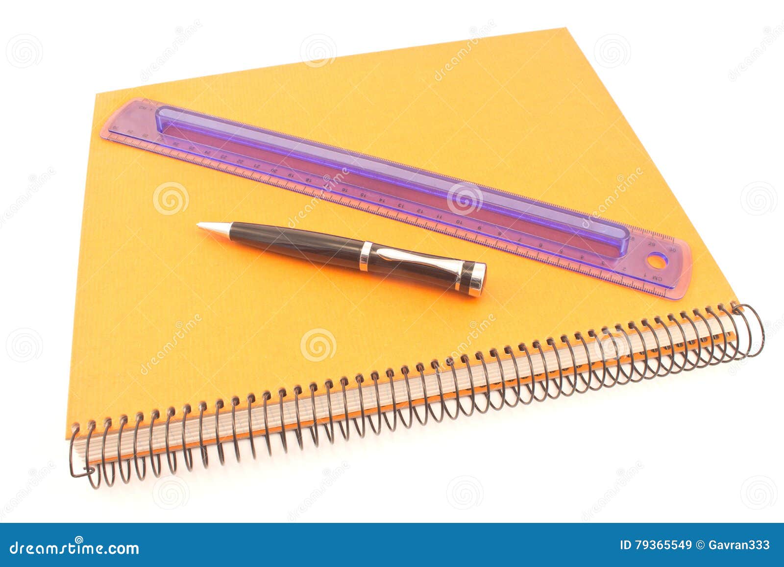 Spiral Notebook, Pen and School Ruler Isolated Stock Image - Image of ...