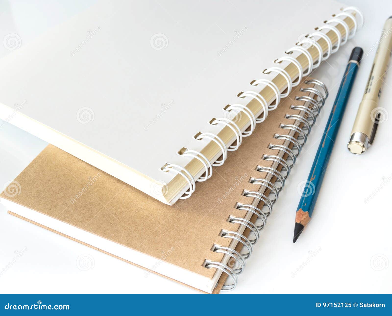 The Spiral Notebook with Pencil and Pen Stock Image - Image of notebook ...