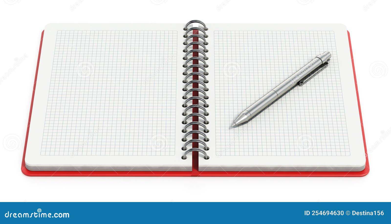Spiral Notepad with Blank Pages and Ball Point Pen. 3D Illustration ...