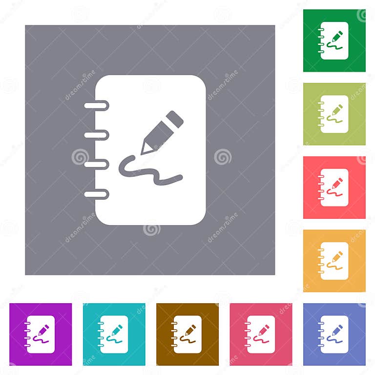 Spiral Notepad with Drawing Solid Square Flat Icons Stock Illustration ...