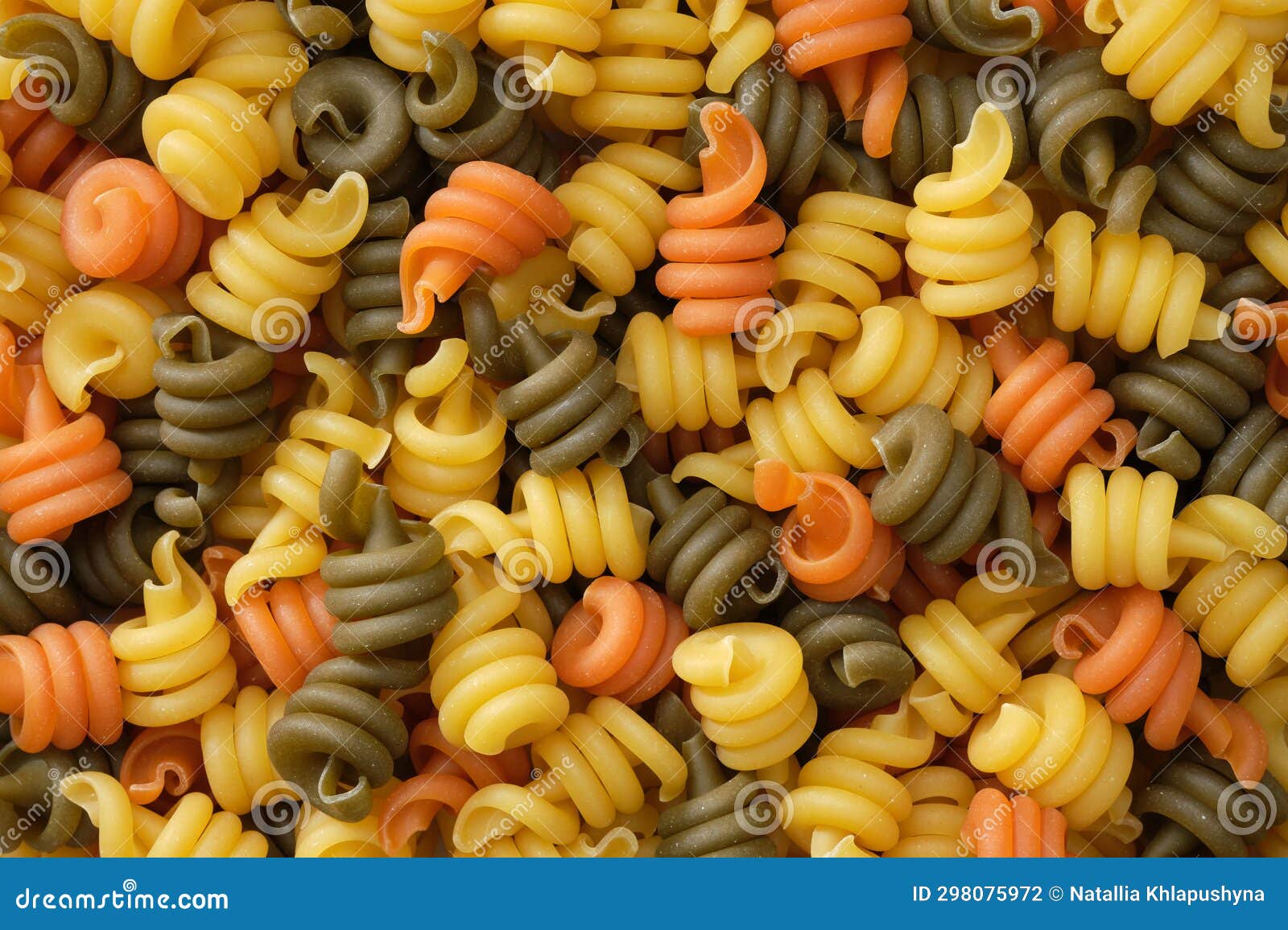 Spiral Pasta Background. Different Colored Pasta, Top View. Stock Photo ...