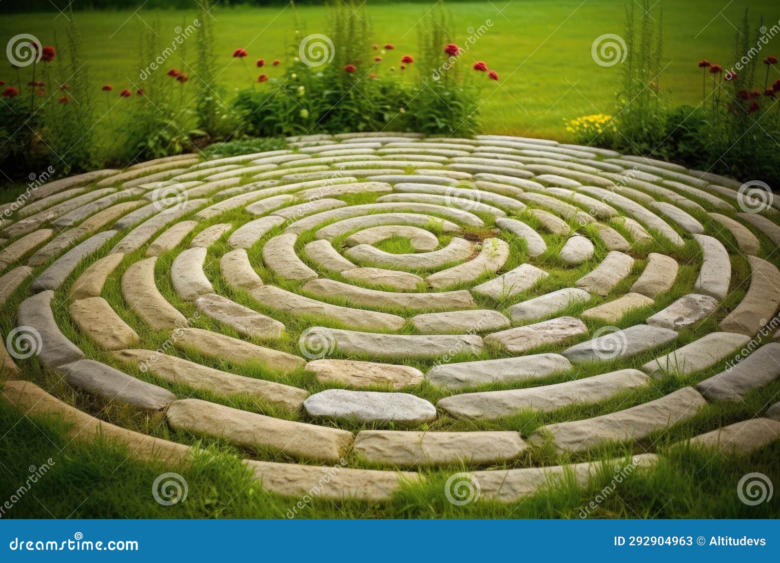 Spiral Pattern in Grass Created with Paving Stones Stock Image - Image ...