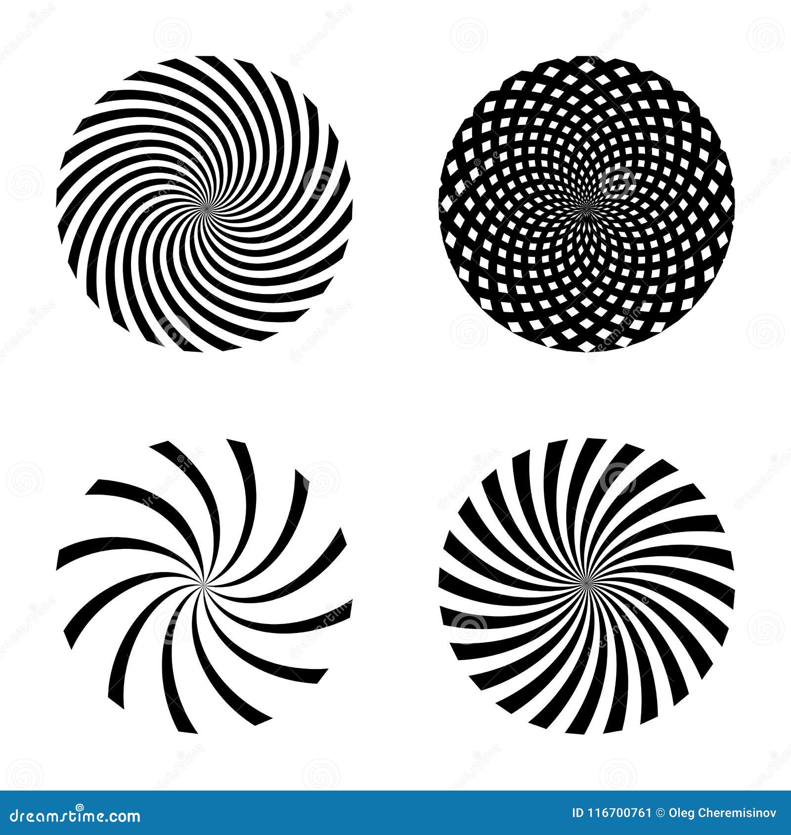 Spiral Ray Pattern Set. Vector Swirl Design Elements. Stock Vector ...