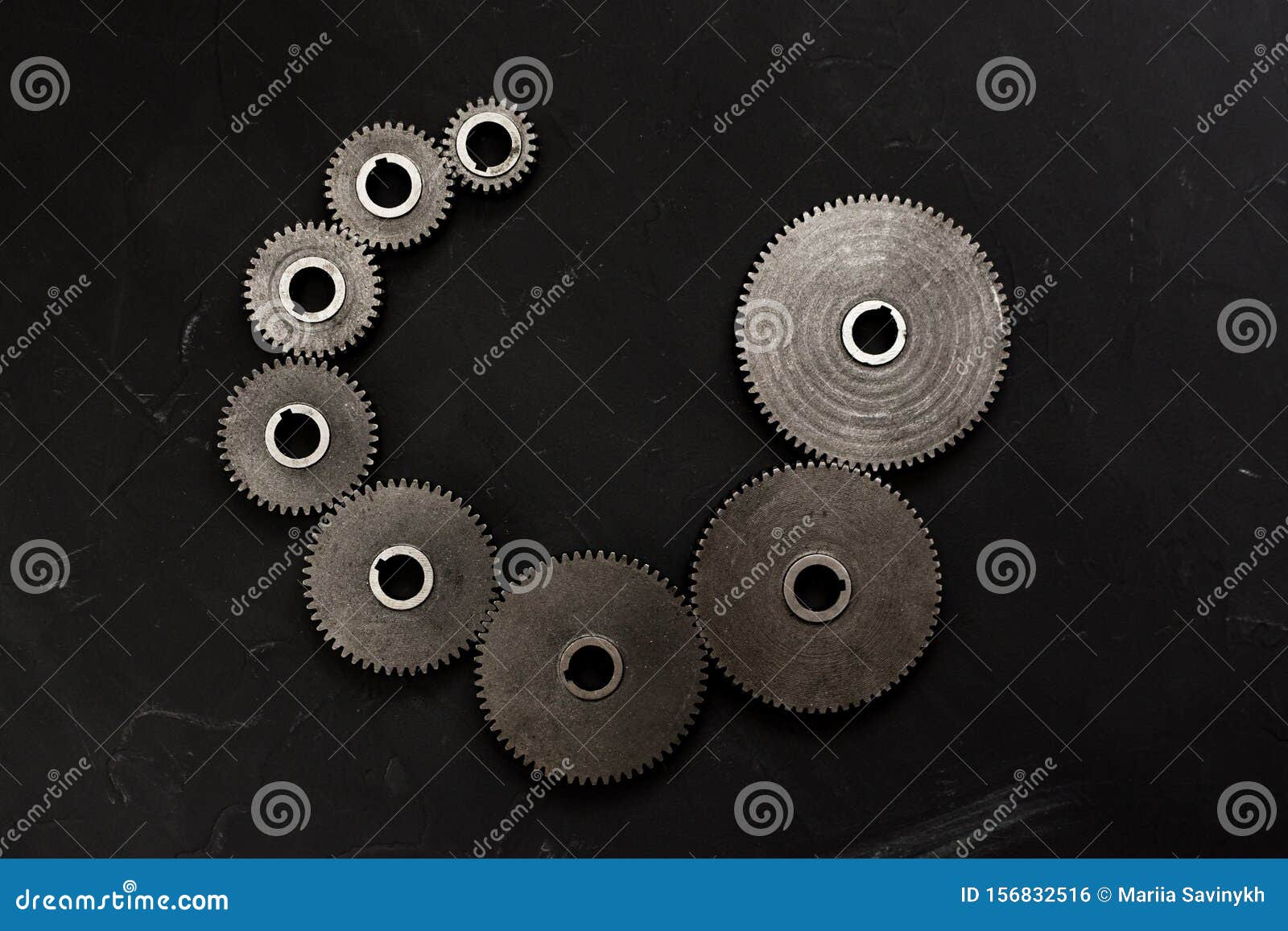 Spiral Set of Variety Cogwheels on the Black Background. Steampunk ...