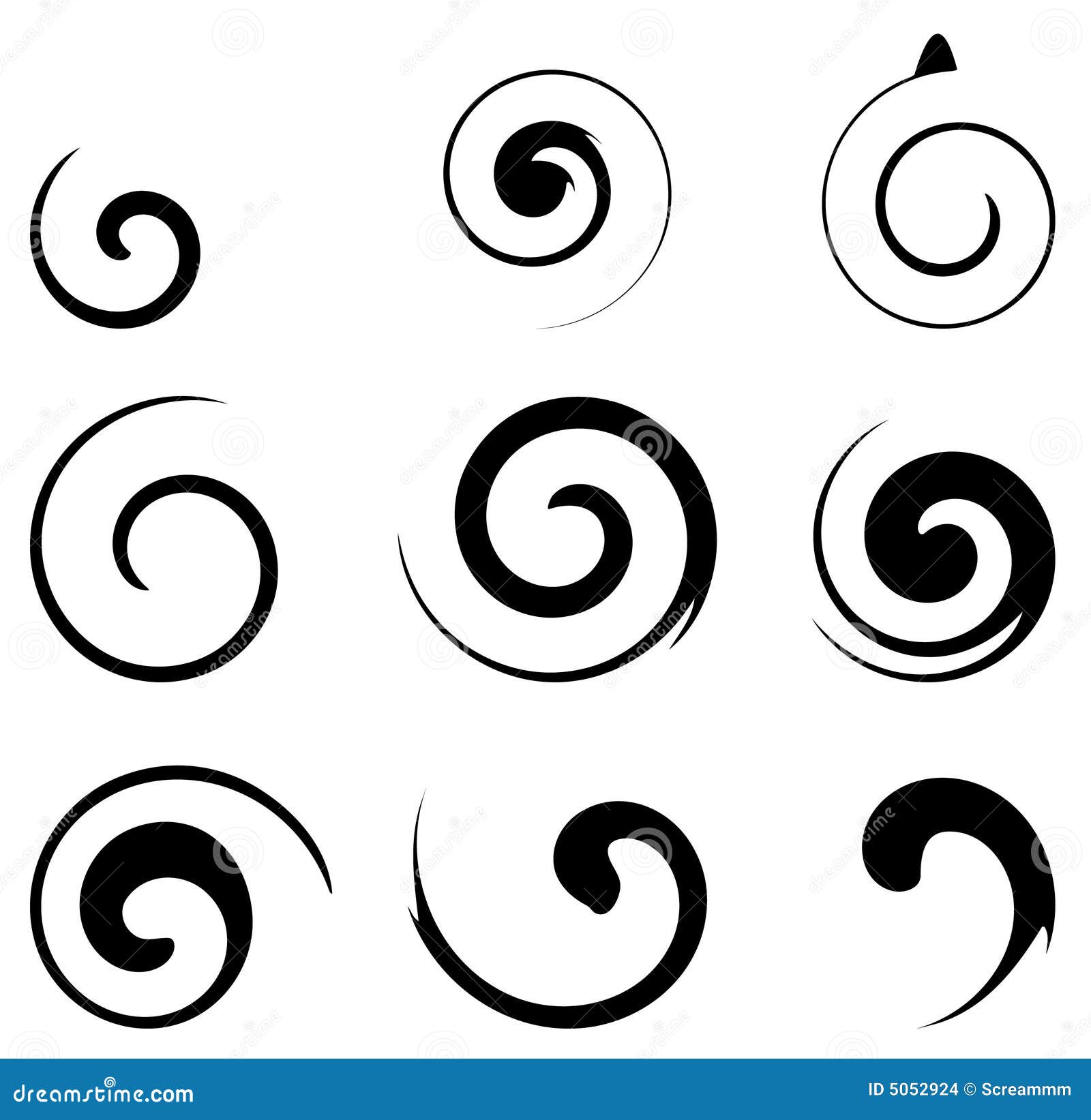 Spiral Shape On White. Curved Lines Rotating From A Centric Poin Vector ...