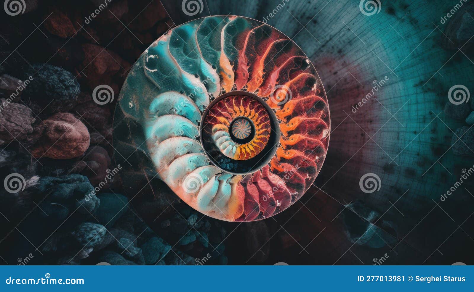 A Spiral Shaped Shell Sitting on Top of a Pile of Rocks. AI Generative ...